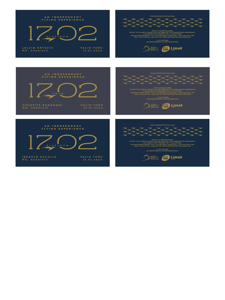Limak Gold Cards and Platinum Cards Shablloni | PDF
