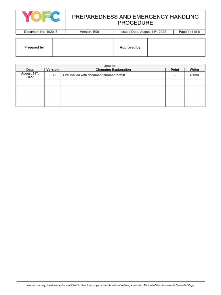 Emergency Preparedness and Response Procedure V.e00 | PDF | Emergency ...