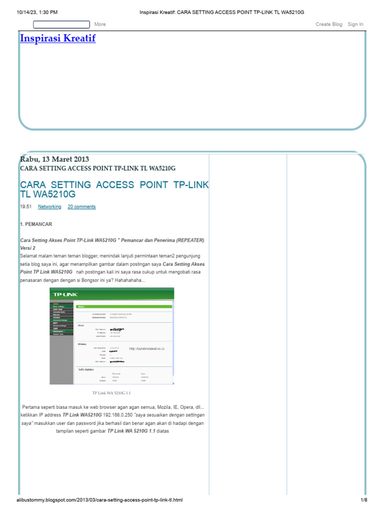 Inspirasi Kreatif - Cara Setting Access Point Tp-Link TL Wa5210g | PDF