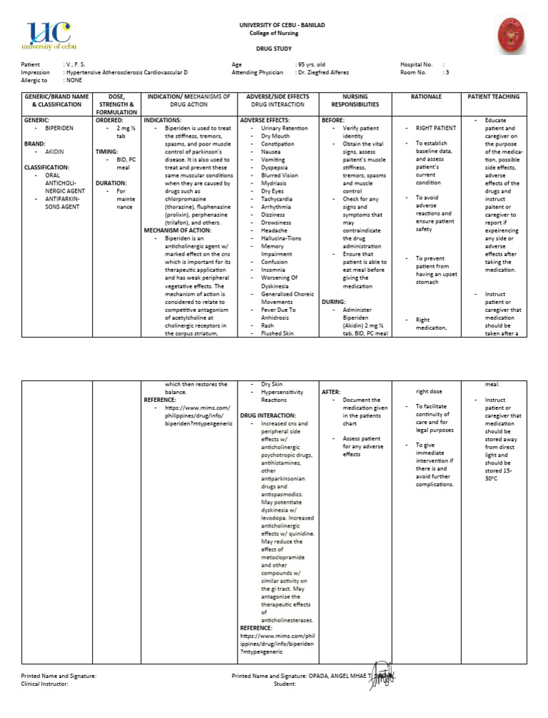 BSN 3B Opada - Biperiden Drug Study (Life Care Geria) | PDF | Science ...