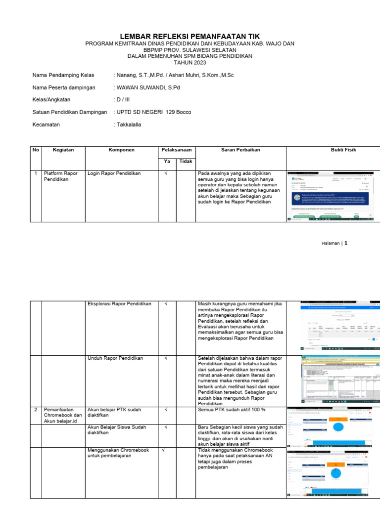 Wawan Suwandi - LEMBAR REFLEKSI PEMANFAATAN TIK - Kelas D - III | PDF