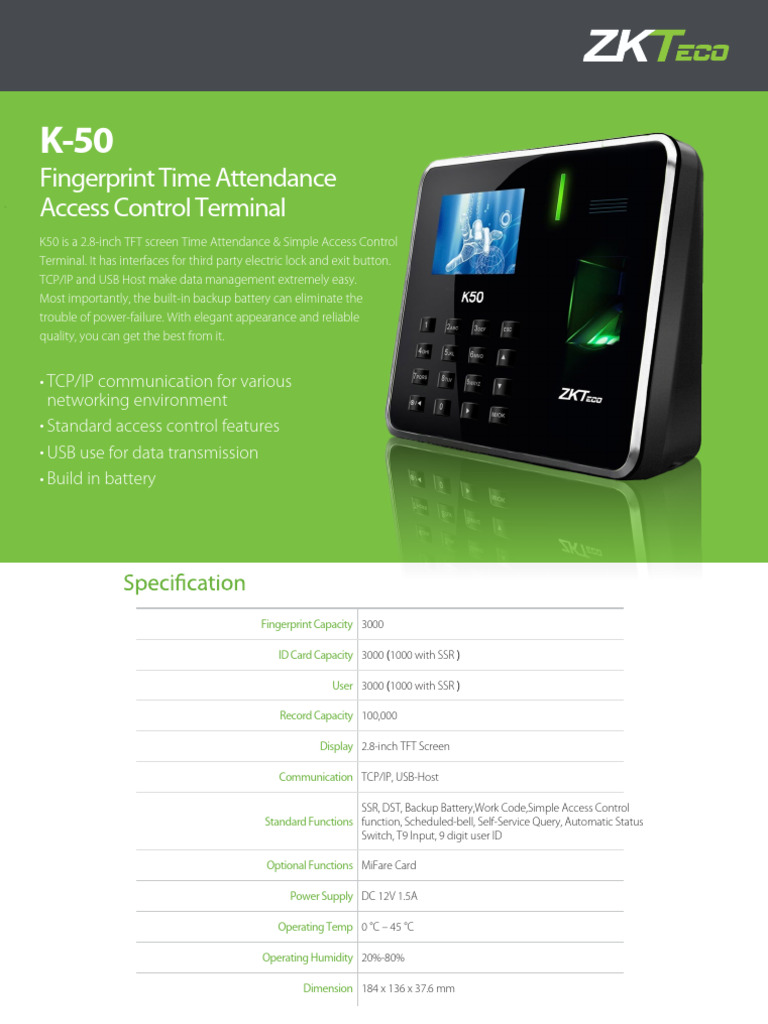 ZKTeco K50 | PDF