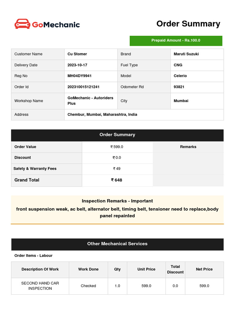 Bill - Maruti Suzuki - Celerio - MH04DY9941-1 | PDF | Car | Vehicle ...