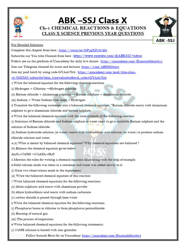 Chemical Equations Worksheet Grade 10