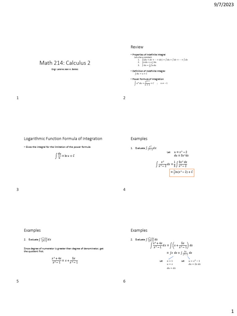 Math 214 Handout 02 | PDF | Integral | Mathematics