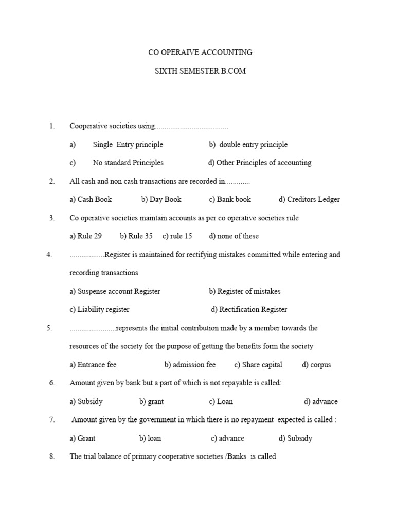 Cooperative Accounting Exam Questions | PDF | Audit | Balance Sheet