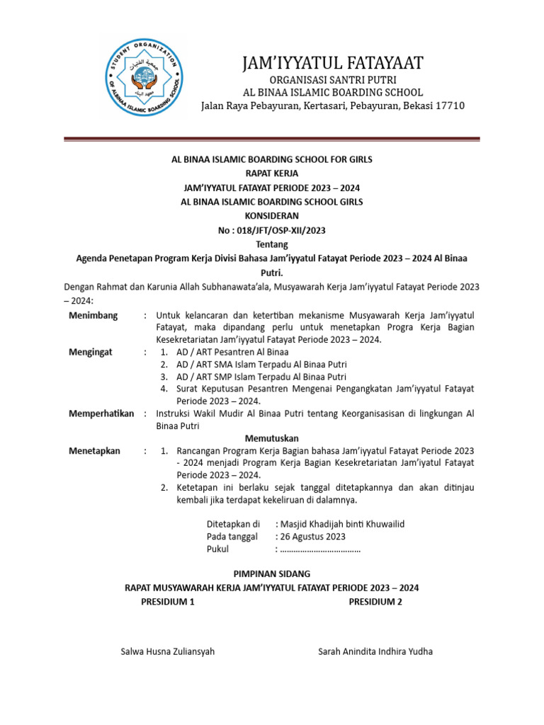 Al Binaa Islamic Boarding School For Girls | PDF