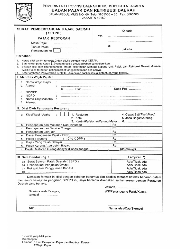 Formulir SPTPD | PDF