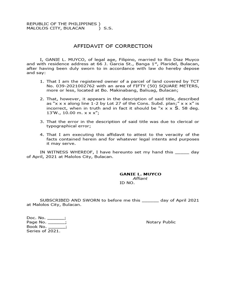 Affidavit of Correction_muyco | PDF