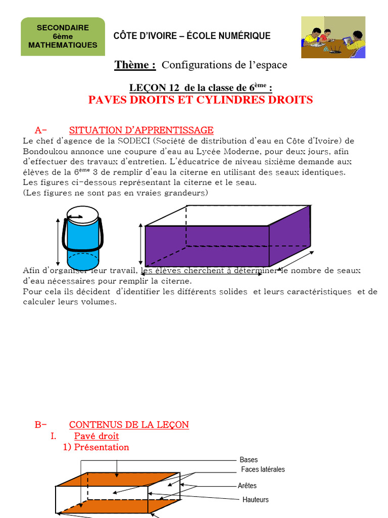 Volume et Aire du Pavé Droit en 6ème | PDF | Zone | Le volume