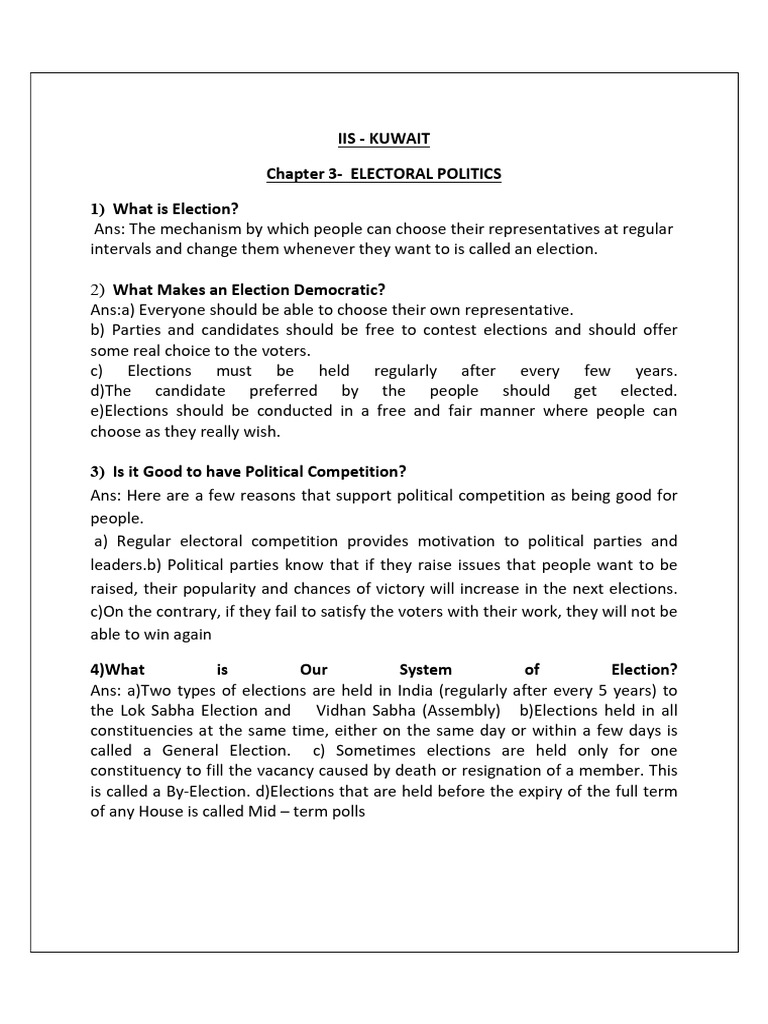 9th Civics-Chapter 3 Electoral Politics | PDF