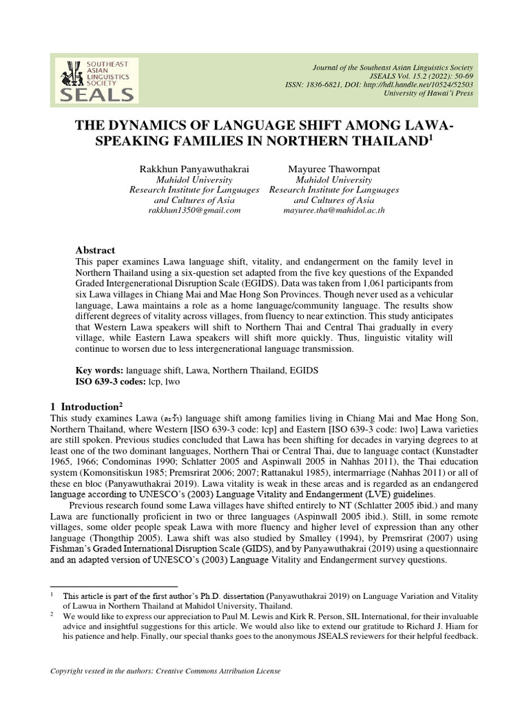 The Dynamics of Language Shift Among Lawa-Speaking Families in Northern ...