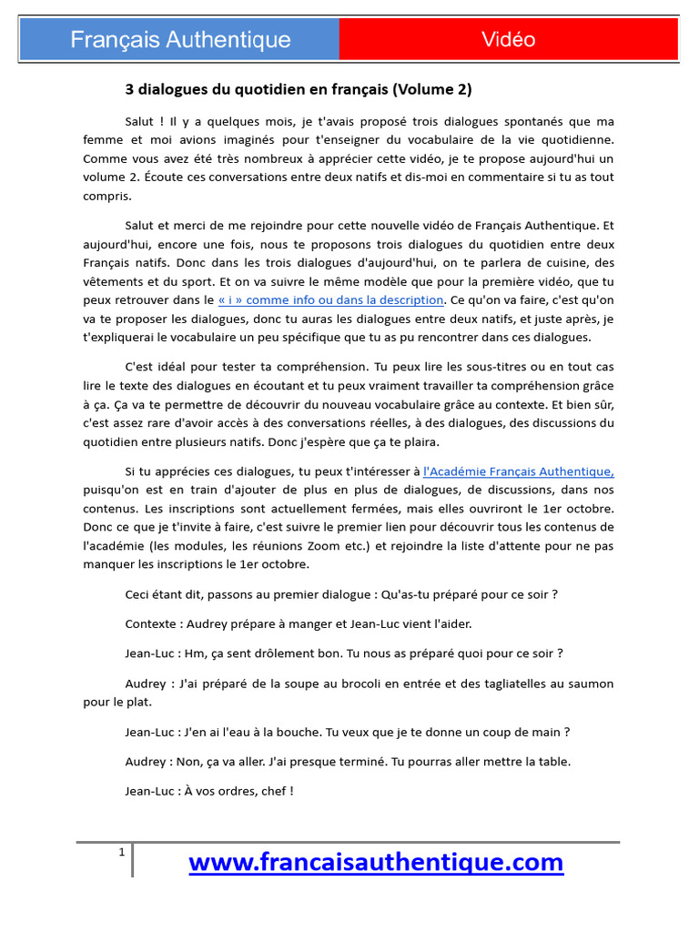 3 Dialogues Du Quotidien en Français (Volume 2) | PDF