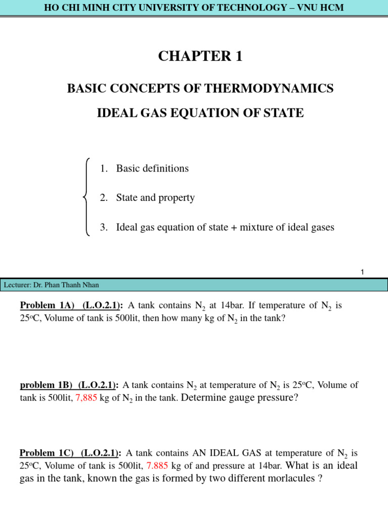 PROBLEMS - Chapter 1 - Basic Concepts of Thermodynamics | PDF