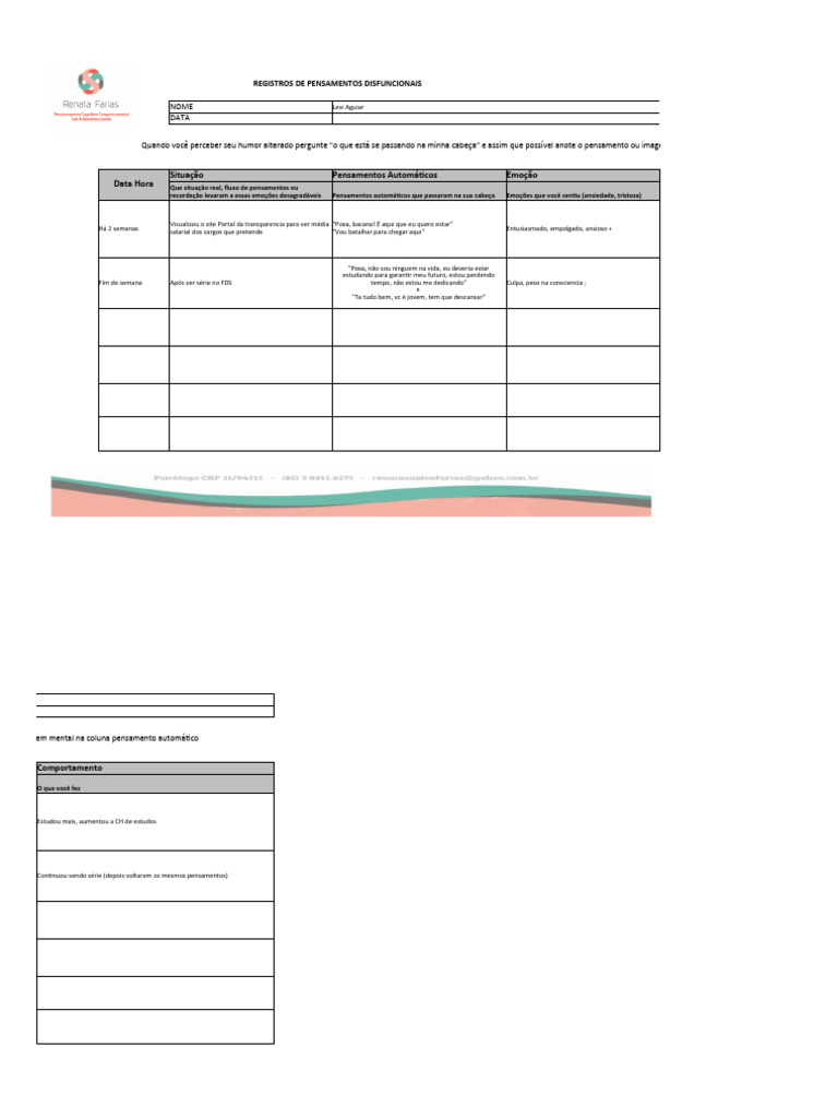 Registro De Pensamentos Automáticos Pdf