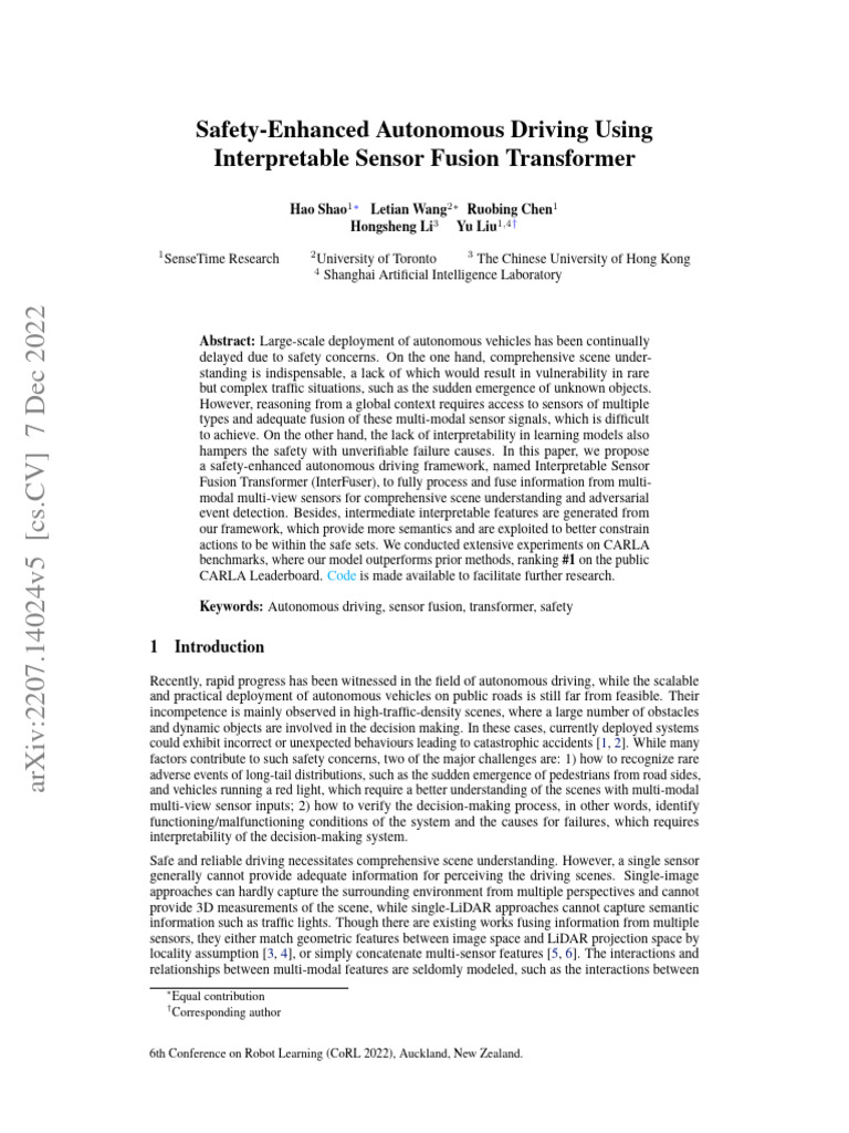 Safety-Enhanced Autonomous Driving Using Interpretable Sensor Fusion Transformer | PDF