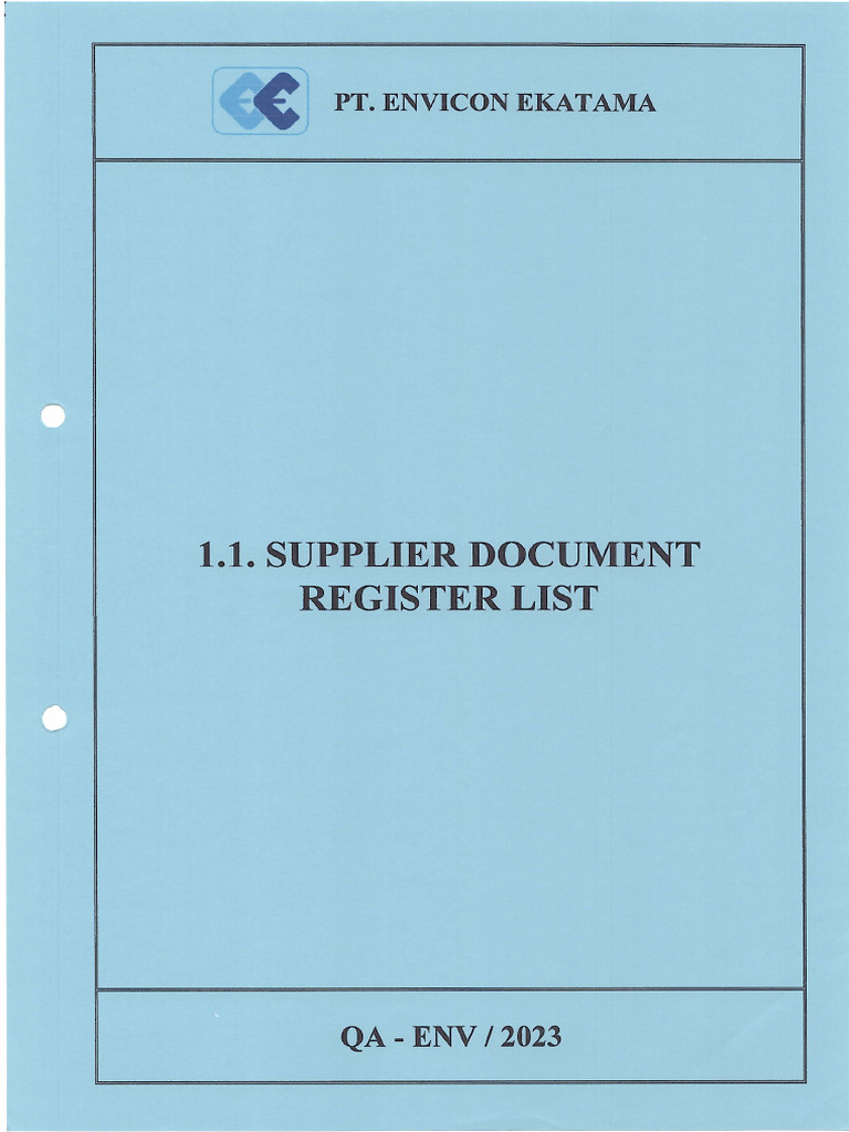 1.1. Supplier Document Register List | PDF