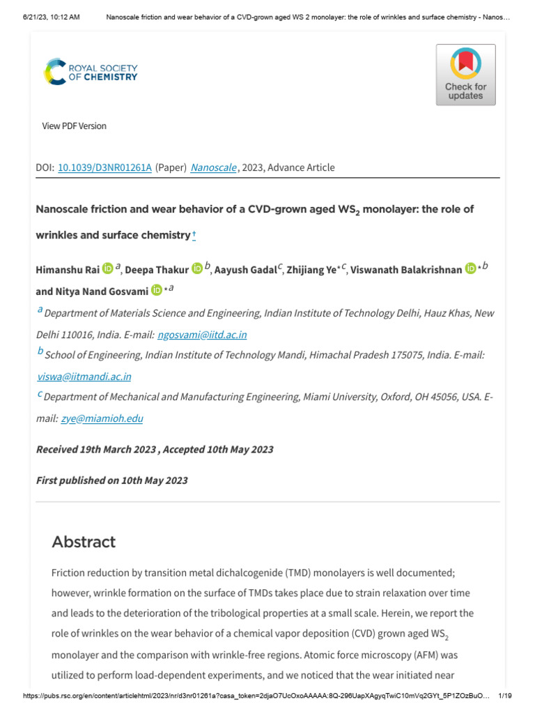 Nanoscale: 10.1039/D3NR01261A | PDF | Law