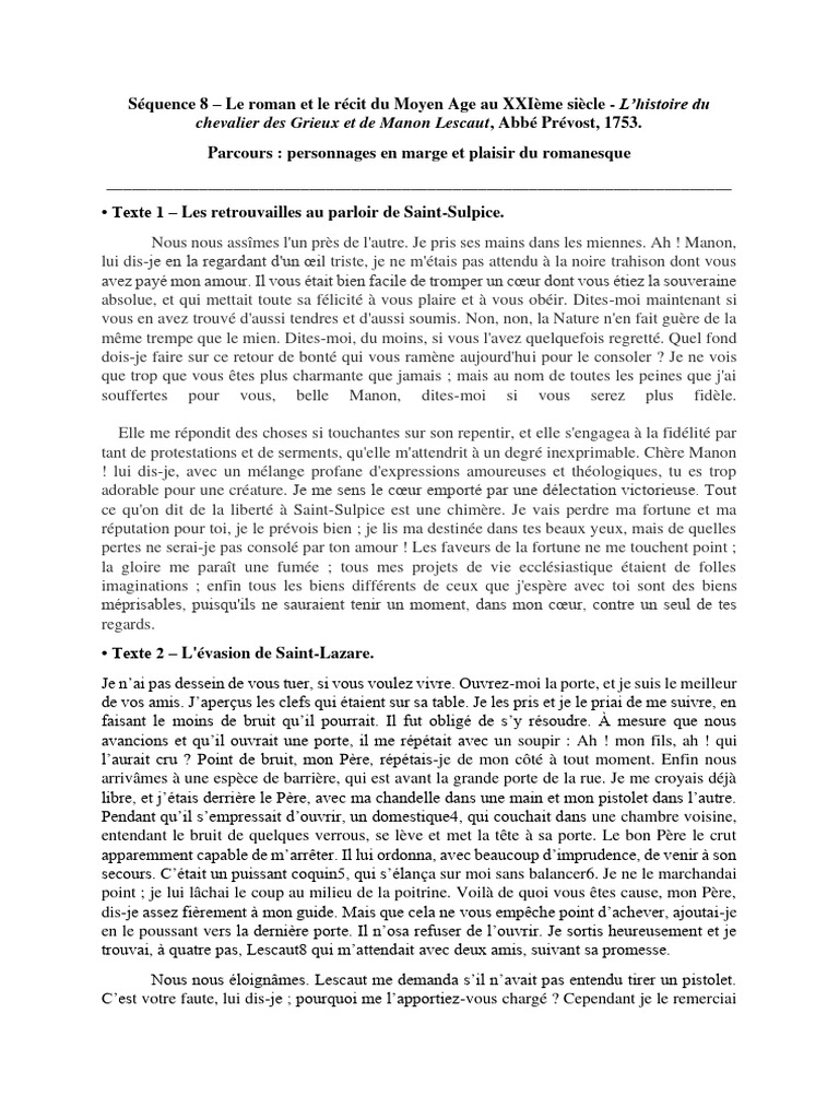 Textes Manon Lescaut | PDF | Poésie