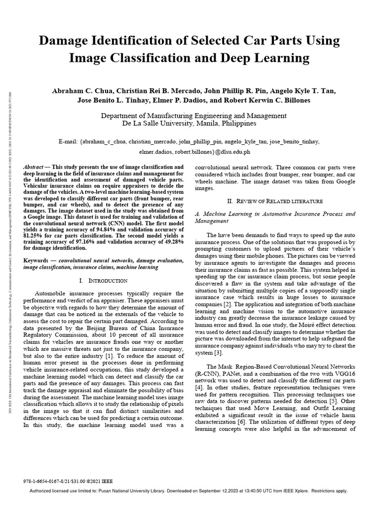 Damage Identification of Selected Car Parts Using Image Classification ...
