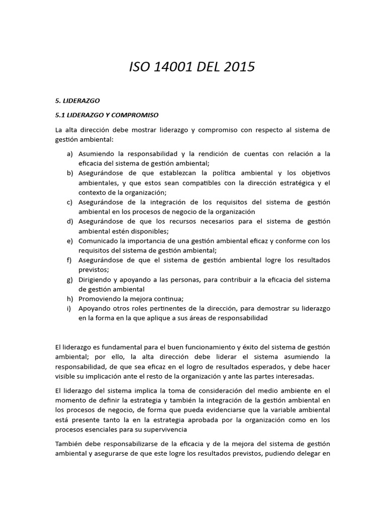Capitulo 5 Iso 14001 Del 2015 (Karen Vanessa Londoño Trujillo) | PDF | Crecimiento personal y ...