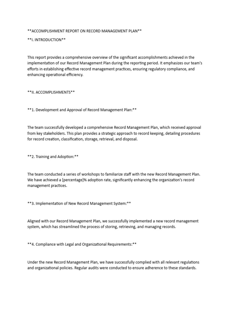 Record Management Plan Accomplishments Report | PDF