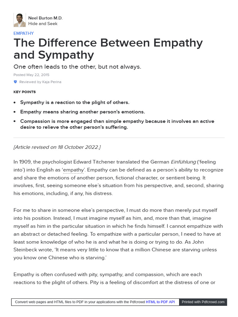 Sympathy Vs Empathy | PDF