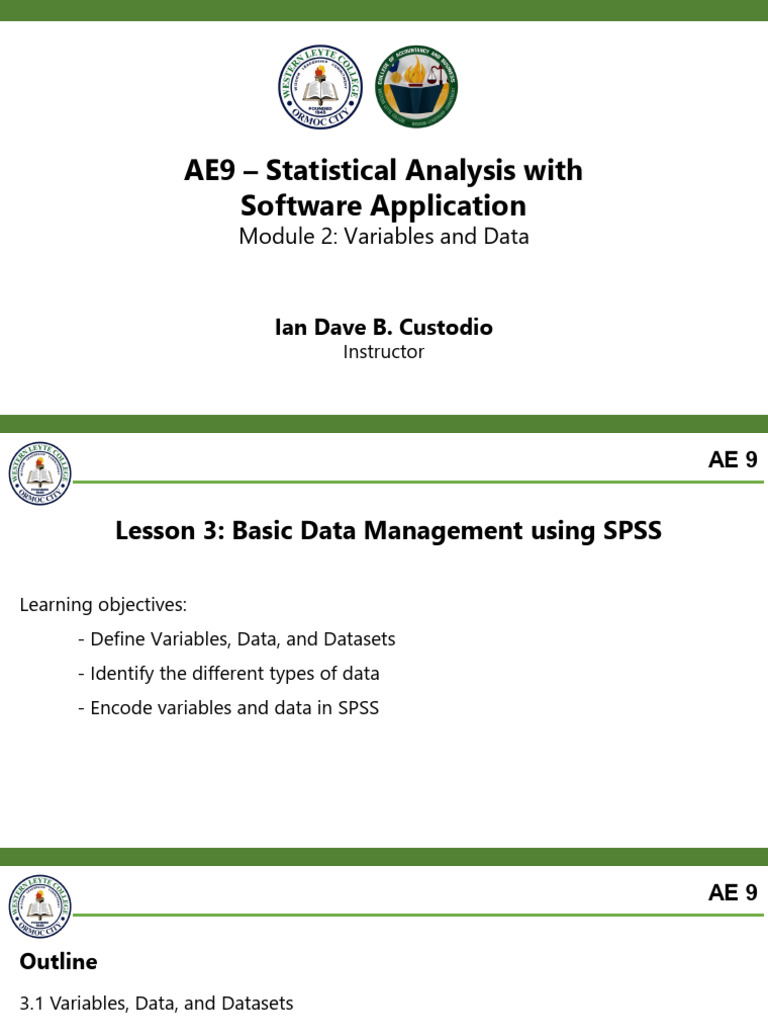 01 AE9 Module2 Lesson3 BasicDataManagementusingSPSS | PDF