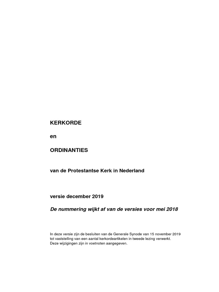 Kerkorde En Ordinanties Versie December 2019 Def Dd 2 12 2019 Pdf