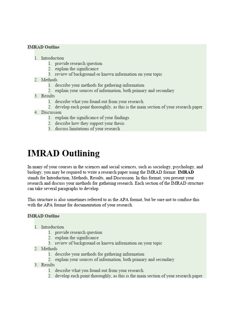 IMRAD Format Outline for Research Papers | PDF
