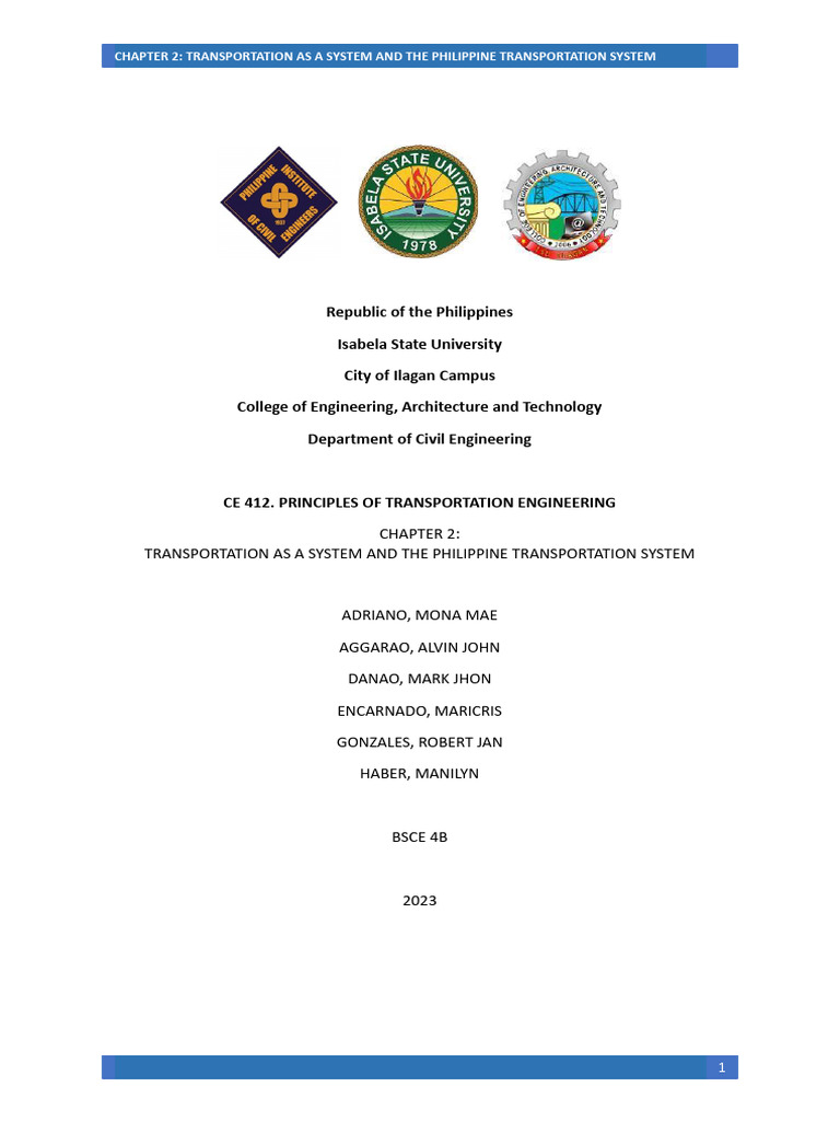 Chapter 2. Transportation As A System and The Philippine Transportation System | PDF
