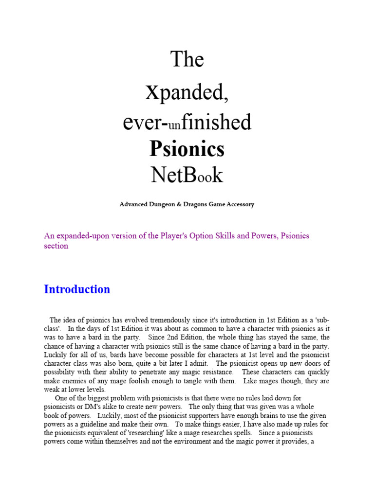 PHBR5 Complete Psionics Handbook | PDF