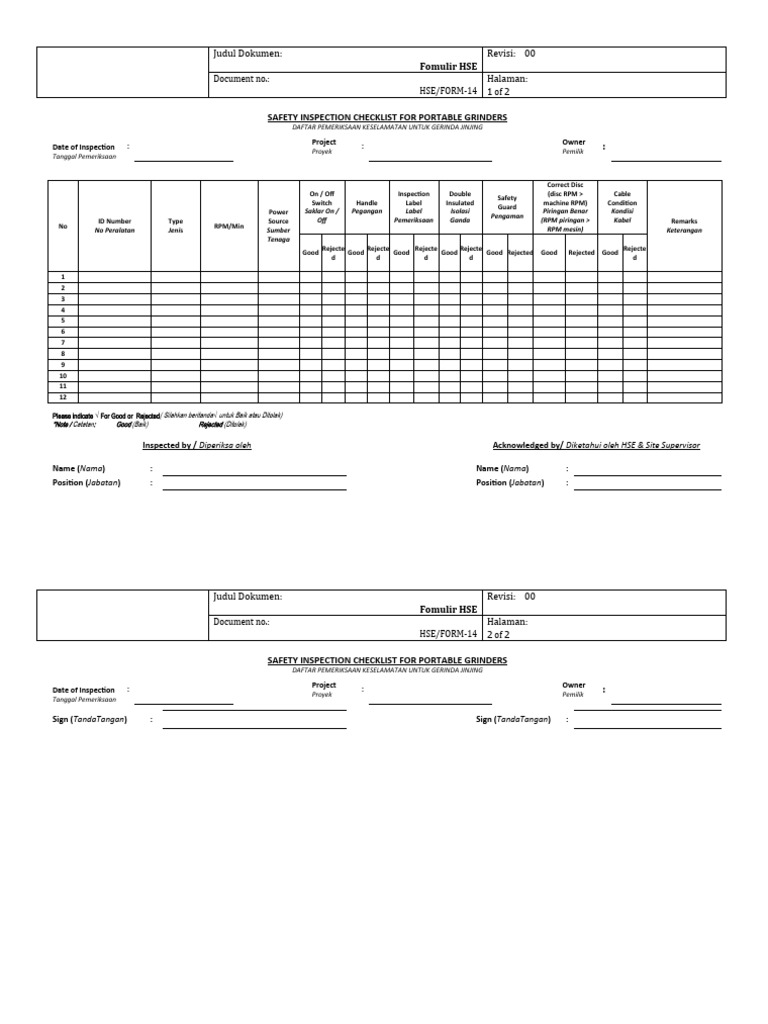 14 Inspeksi Mesin Gerinda | PDF