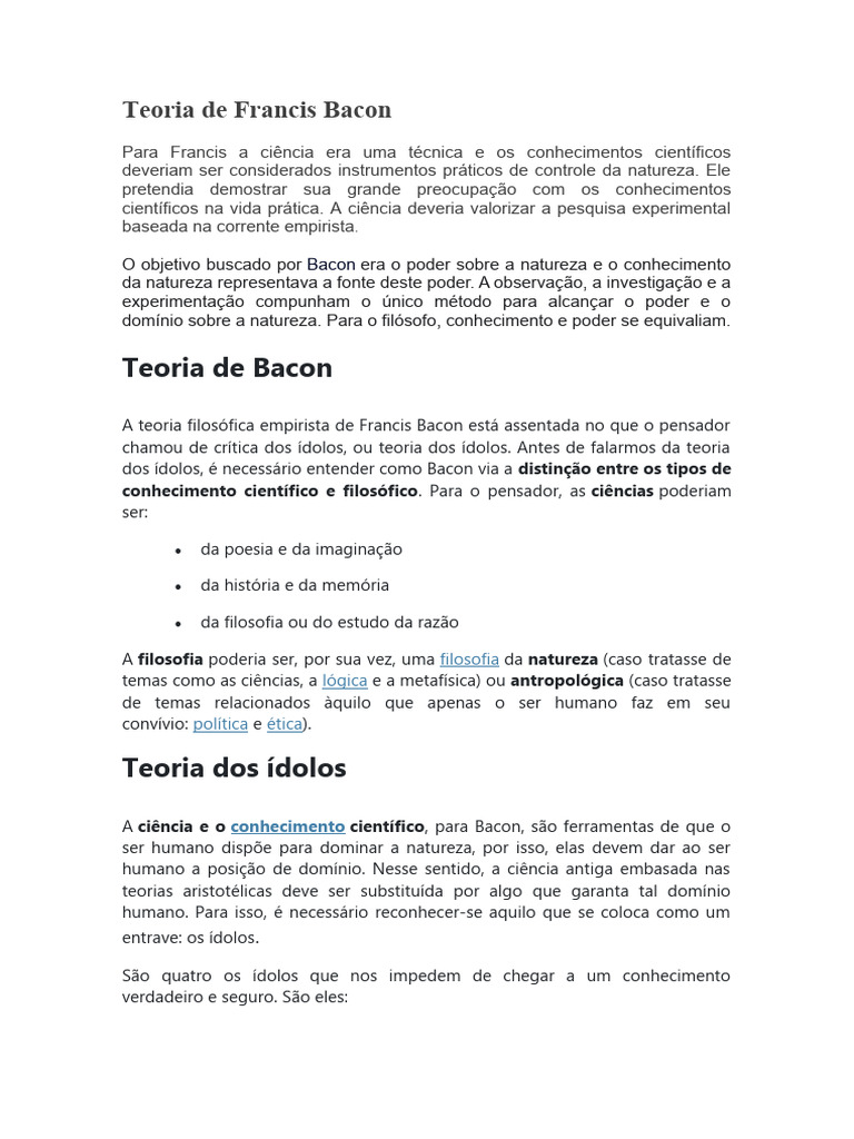 Filosofia Empirista de Bacon | PDF | Francis Bacon | Science