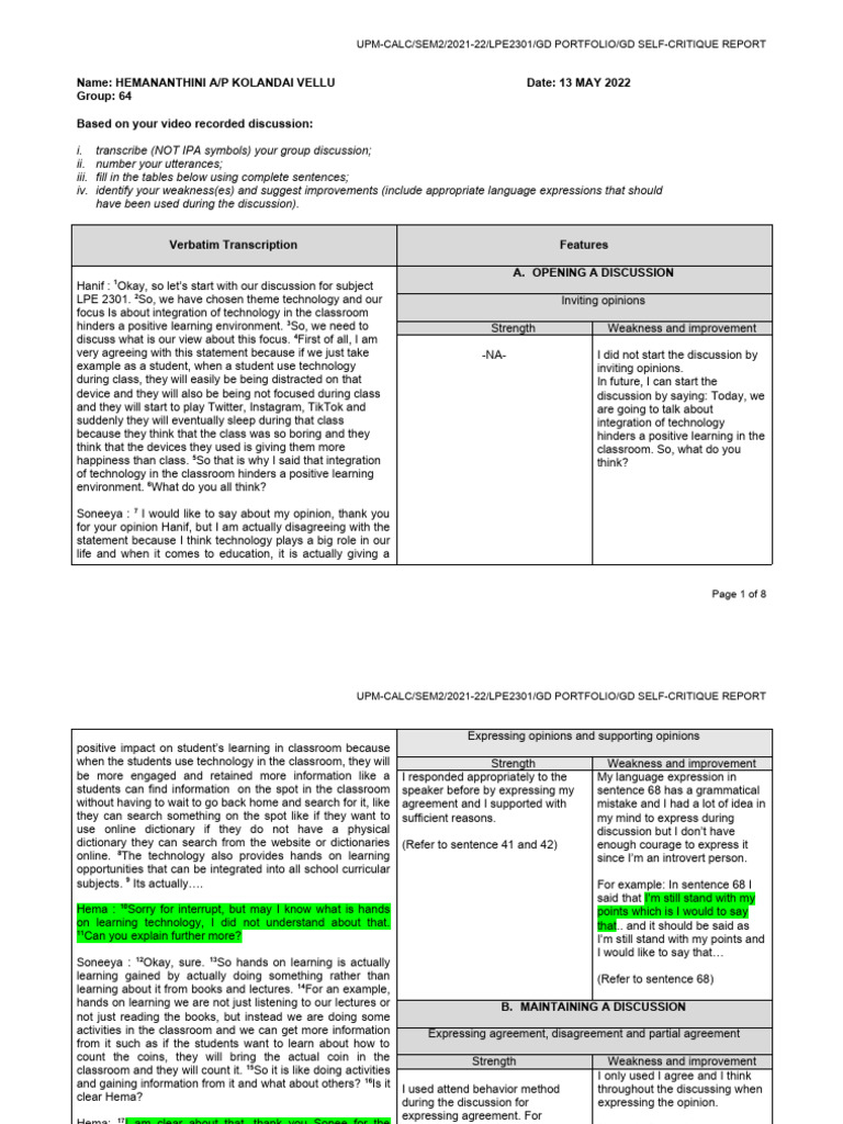 Lpe2301 GD Portfolio Self Critique Report Sem2.21.22 | PDF | Career & Growth | Social Science
