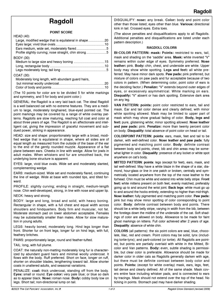 Ragdoll Standard | PDF | Fur | Cats