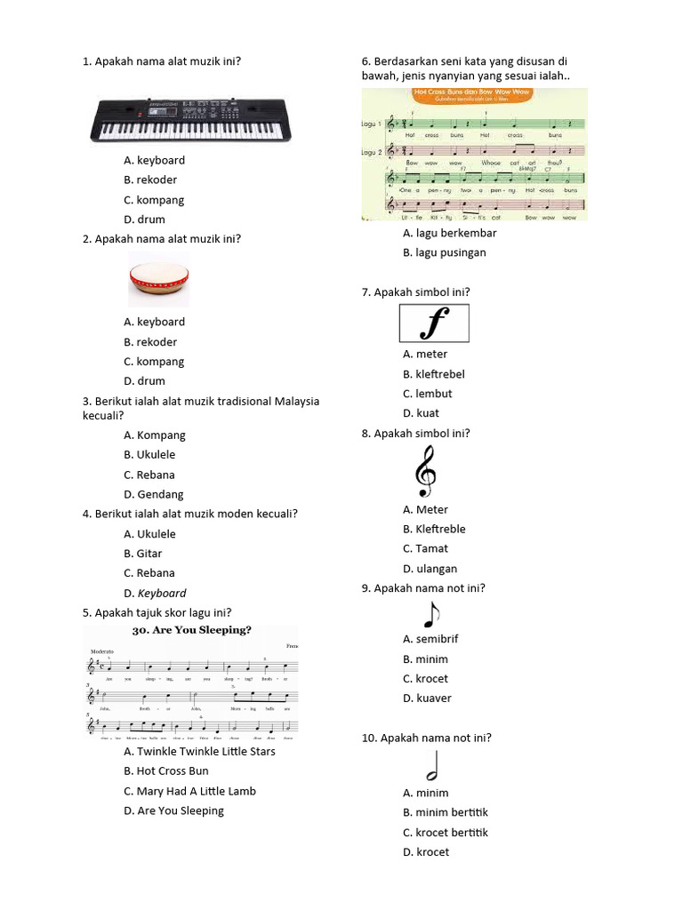 Soalan Pendidikan Muzik Tahun 5 | PDF