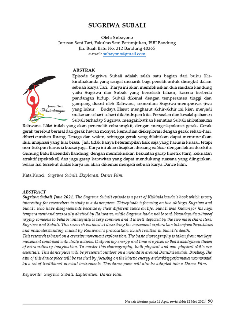 Tari Subali Sugriwa | PDF