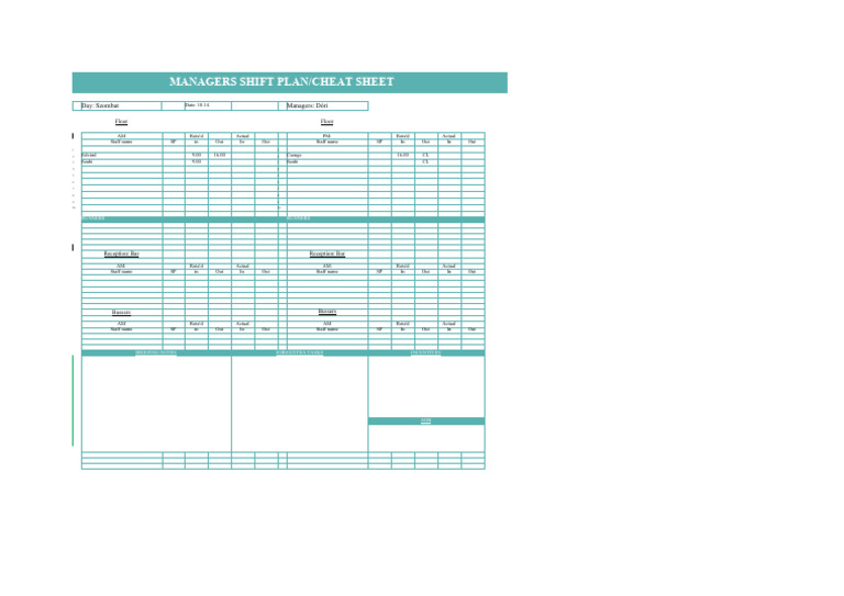 Managers Shift Plan - Cheat Sheet | PDF