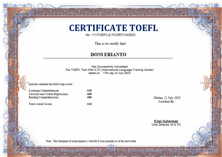 Toefl Sertifikat | PDF