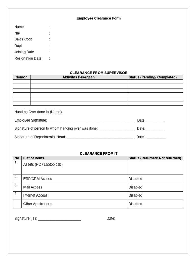 Form Exit Clearance | PDF