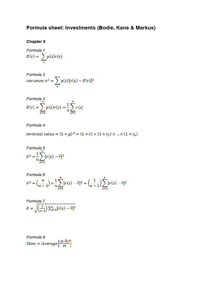 Formula Sheet | PDF