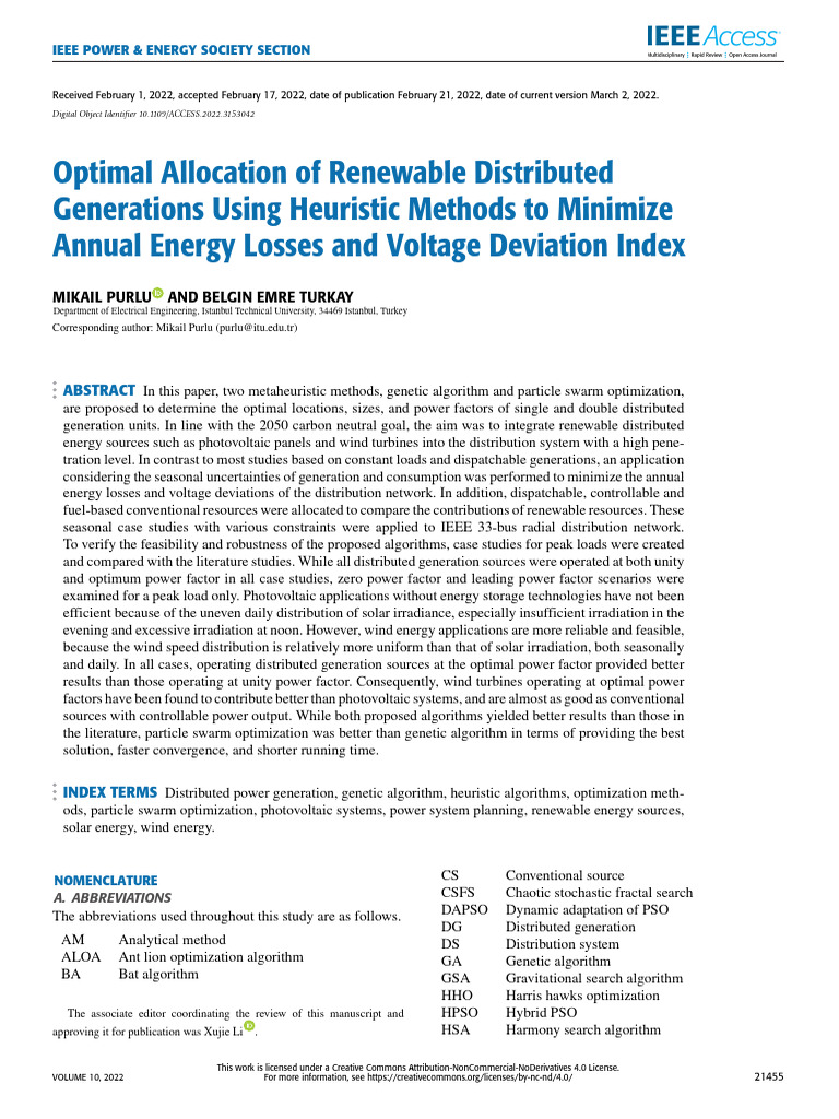 Optimal Allocation of Renewable Distributed Generations Using Heuristic Methods To Minimize ...