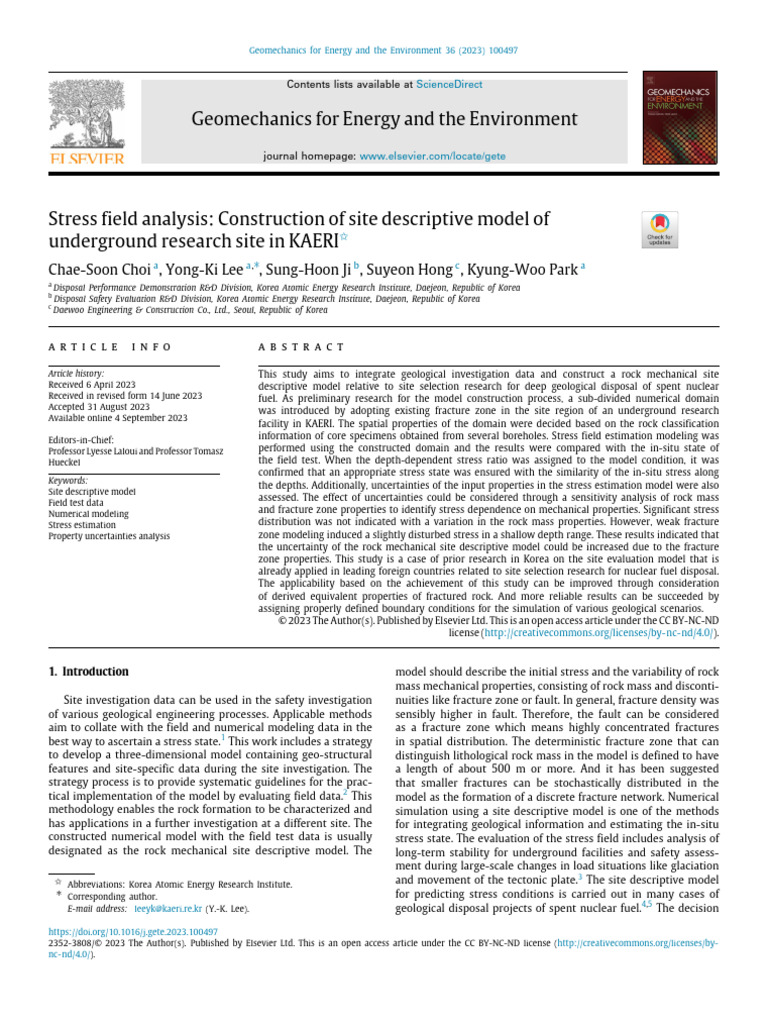 Stress Field Analysis - Construction of Site Descriptive Model of ...