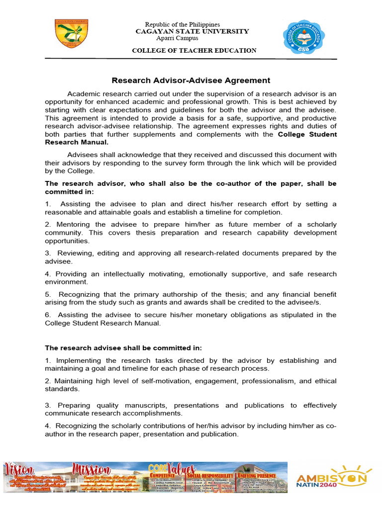 Form 4 Research Advisor Advisee Agreement Form | PDF