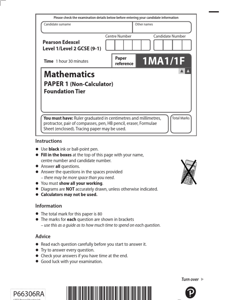 GCSE Mathematics Paper 1 (Foundation) | PDF