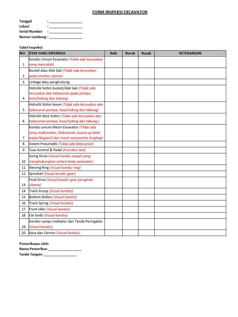 Form Ceklis Inspeksi Dozer | PDF