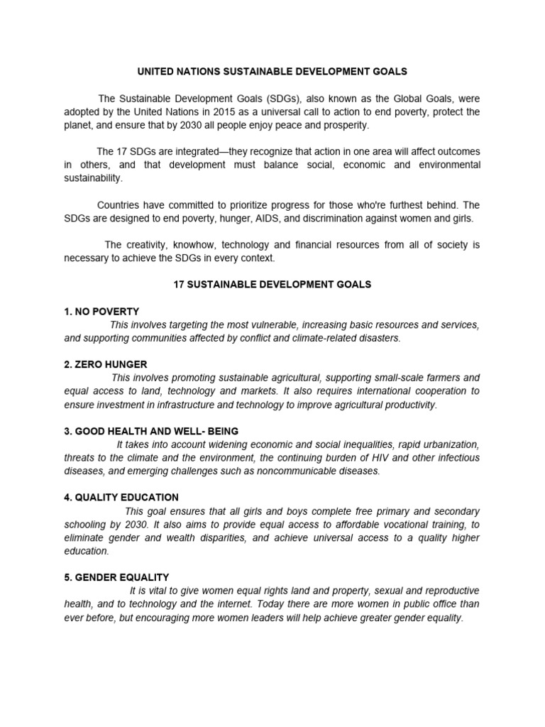 United Nations Sustainable Development Goals | PDF | Politics | Social ...