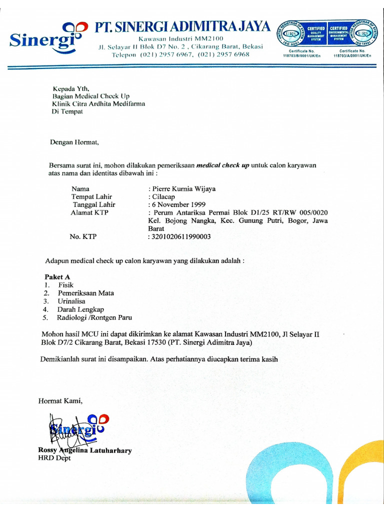 Surat Pengantar MCU Pierre | PDF