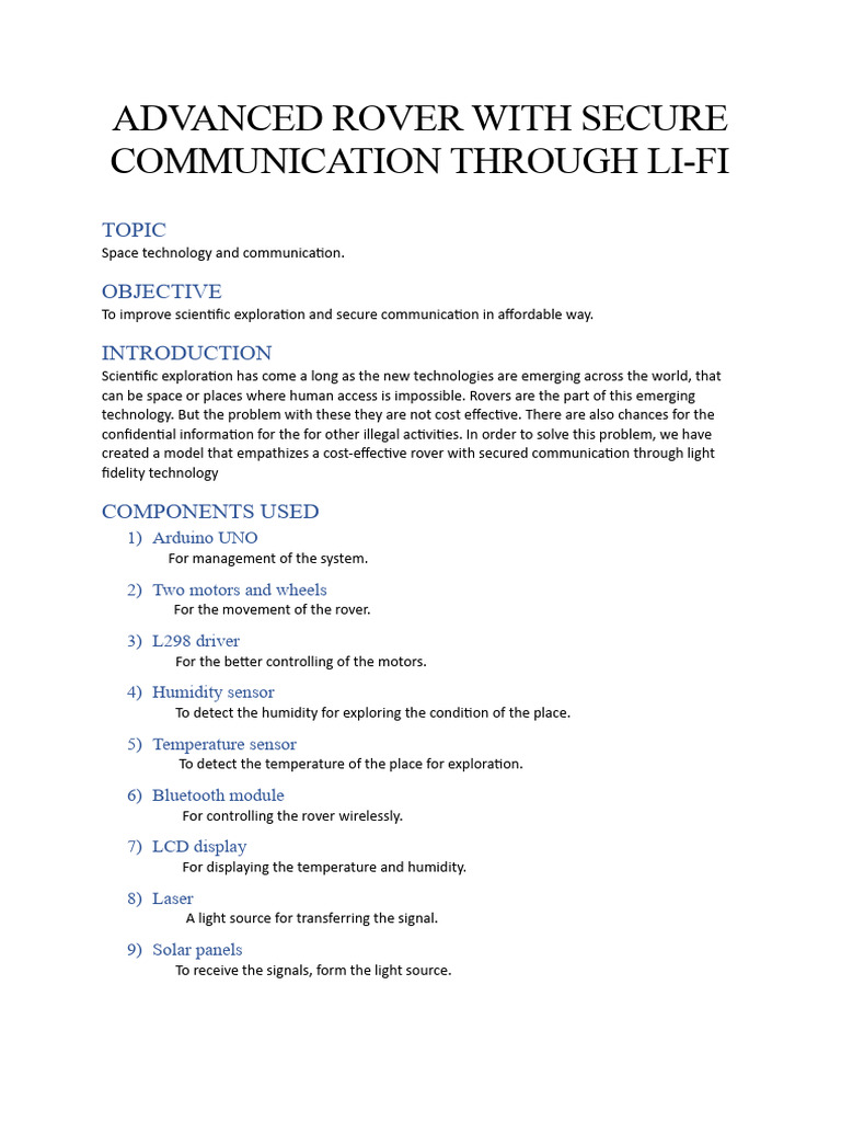 Cost-Effective Li-Fi Rover for Exploration | PDF | Communication ...